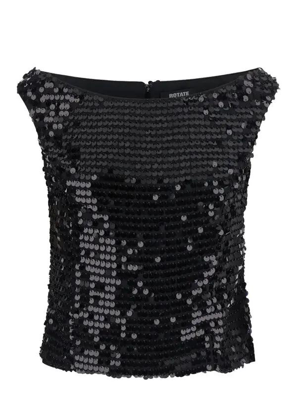 ROTATE BY BIRGER CHRISTENSEN Sequin Mini Top Sleeveless Off-the-shoulder With Back Zip - Nero