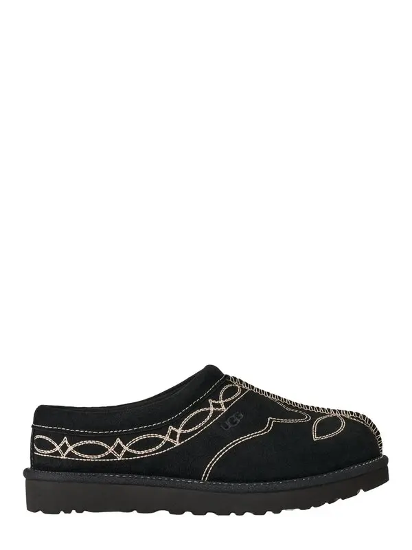 UGG Embroidered Suede Mini Sandals With Plush Wool-lyocell Lining - Nero
