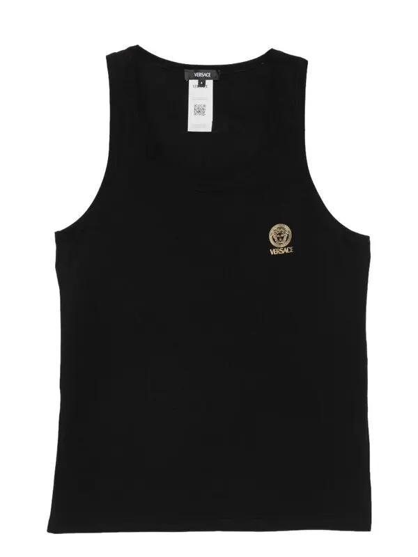 Versace Logo Printed Cotton Tank Top - Nero