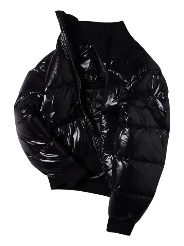 Moose Knuckles Rubber Logo Patch Sleeve Zip-front Jacket With Ribbed Hems And Side Pockets - Nero