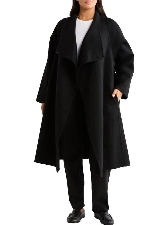Eileen Fisher Drape Neck Wool Coat - Black