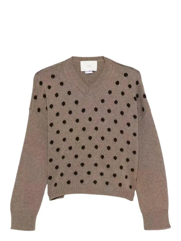VANISE Polka-dot V-neck Sweater - Brown