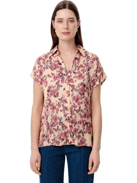EXQUISE Dropped Sleeve Button-front Satin Shirt - Multi Color