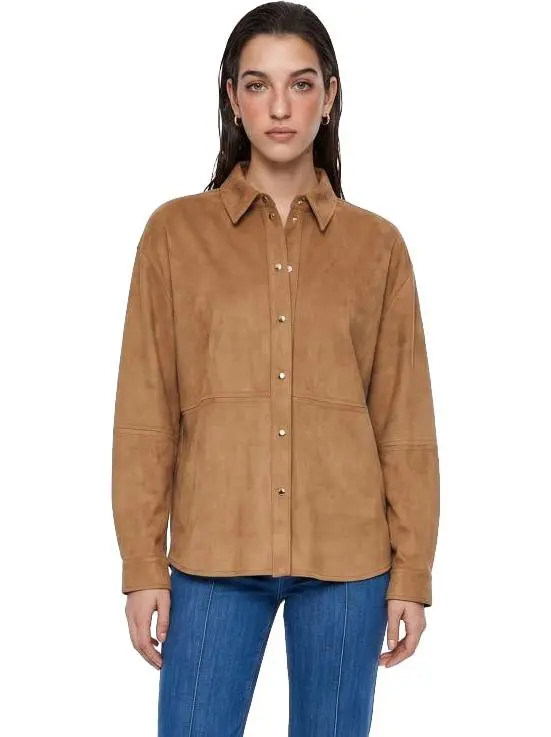 EXQUISE Long Sleeve Snap Button Shirt - Camel