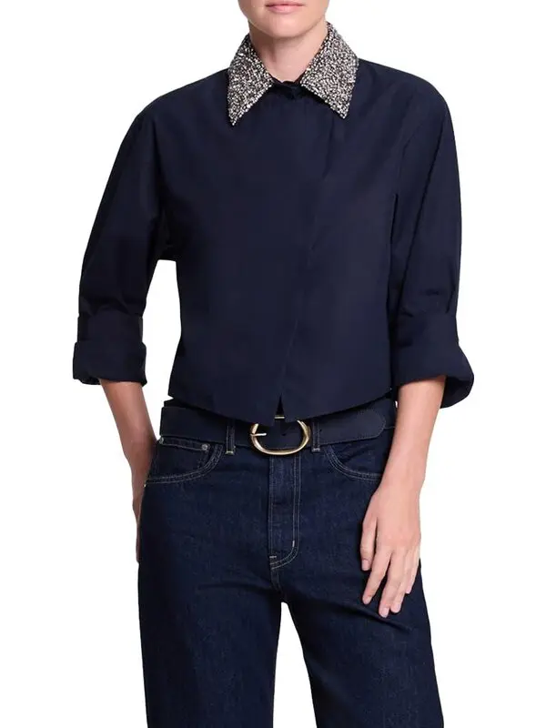 TWP New Chapter Crystal Collar Cotton Shirt - Midnight