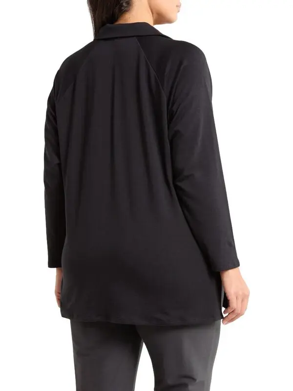 Eileen Fisher Raglan Sleeve Henley Tunic - Black