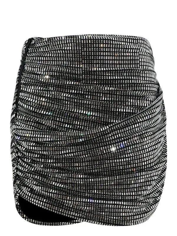SELF-PORTRAIT Mini Skirt With Rhinestones - Silver