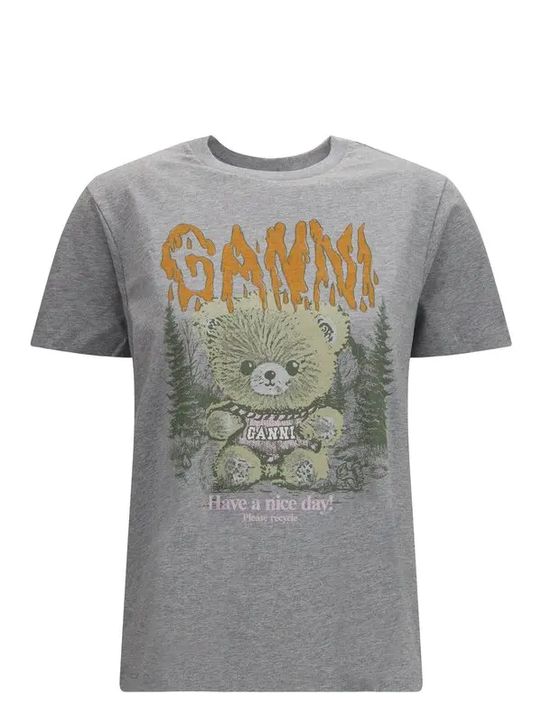 GANNI Teddy Forest Cotton T-shirt - Gray