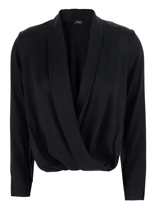LEPLAIN Georgette Blouse With Long Sleeves And V-neck, In For - Black
