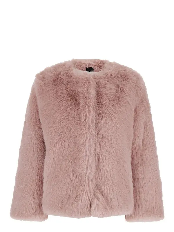 LEPLAIN Pink Crewneck Fur Jacket With Concealed Front Closure In Ecofur - Multicolor