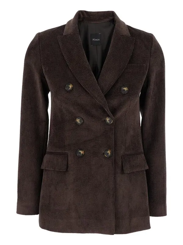 LEPLAIN Brown Double-breasted Jacket With Peak Revers In Ribbed Velvet - Multicolor