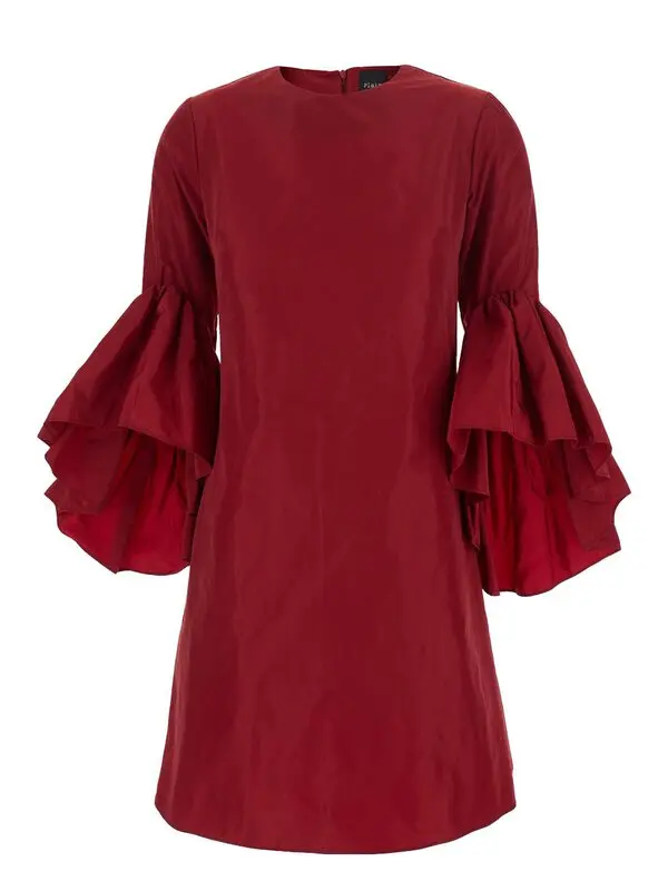 LEPLAIN Crew Neck Dress With Flared Draped Sleeves In Silk Blend - Red