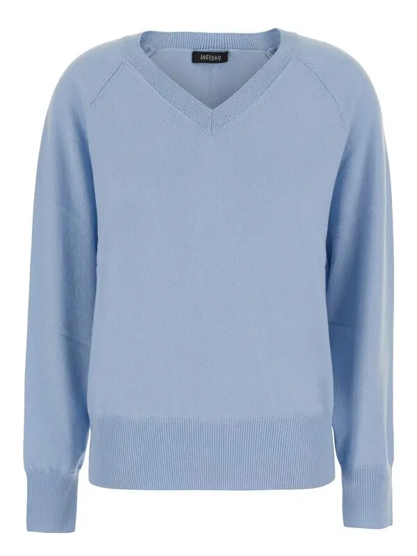 LEPLAIN Light Sweater With V Neck In Cashmere For - Blue