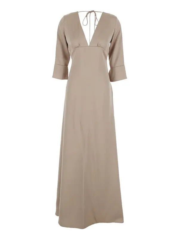 LEPLAIN Beige Maxi Dress With Front And Rear V Neck And Maxi Bow On The Rear In Cady - Cream