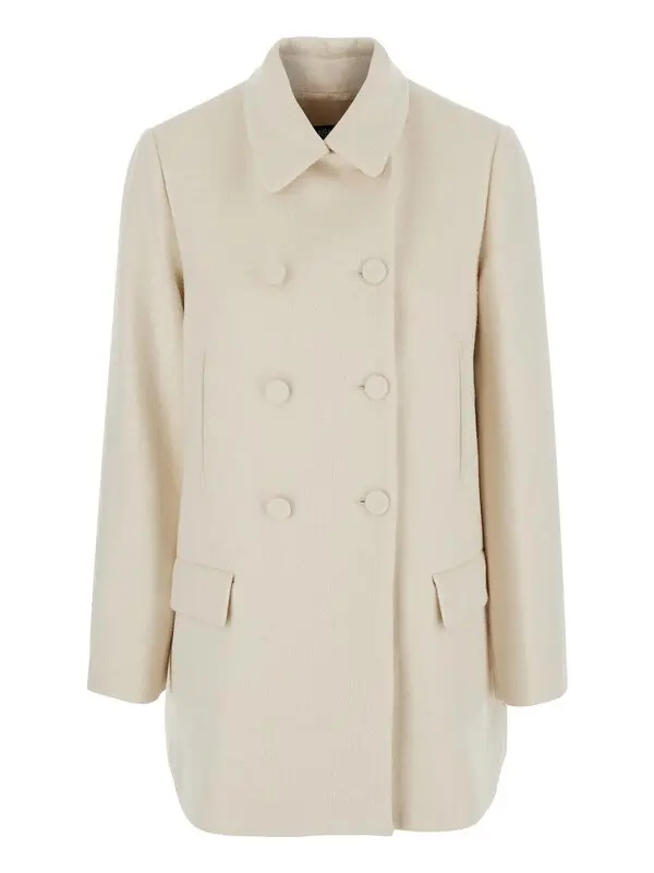 LEPLAIN Short Coat With Halfbelt And Classic Collar In Wool Blend For - White