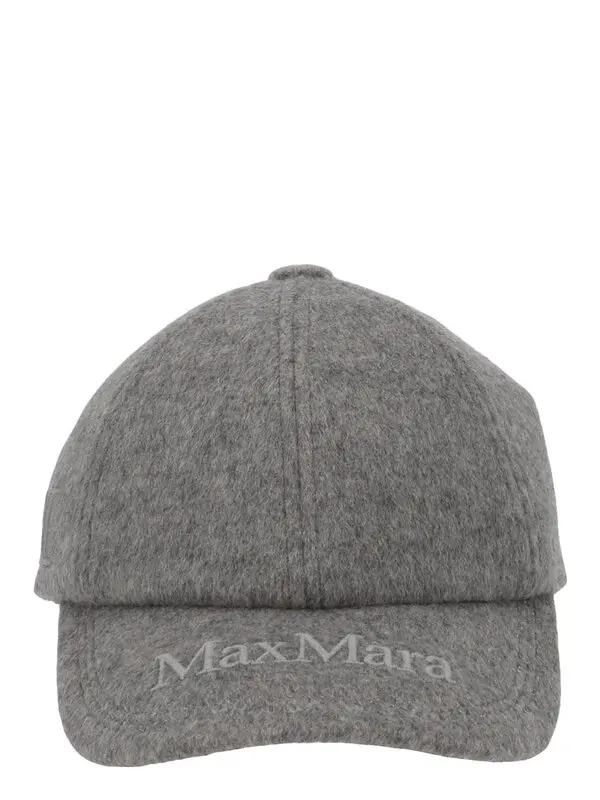 Max Mara Cappello Da Baseball In Cashmere Con Logo - Gray