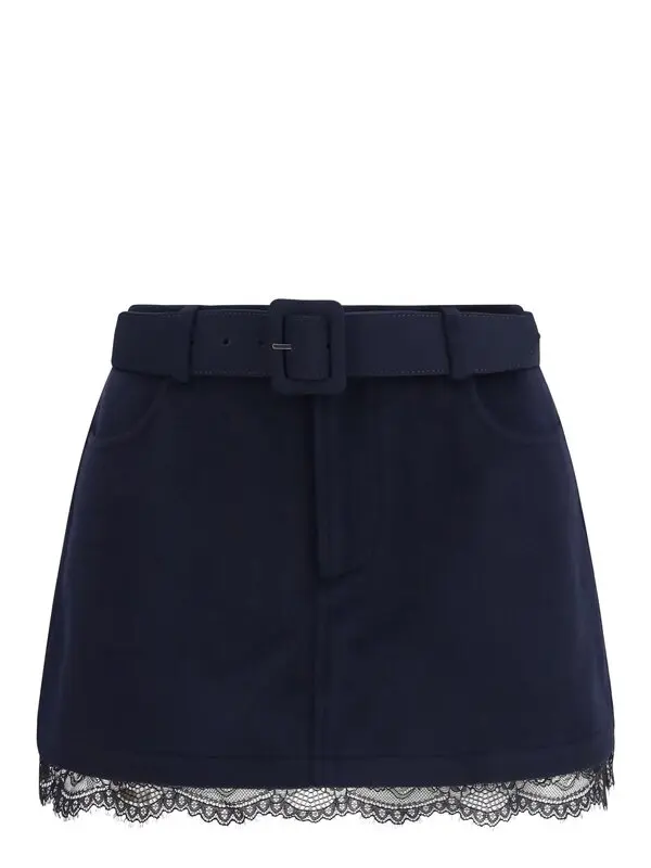 SELF-PORTRAIT Wool Shorts With Lace - Blue