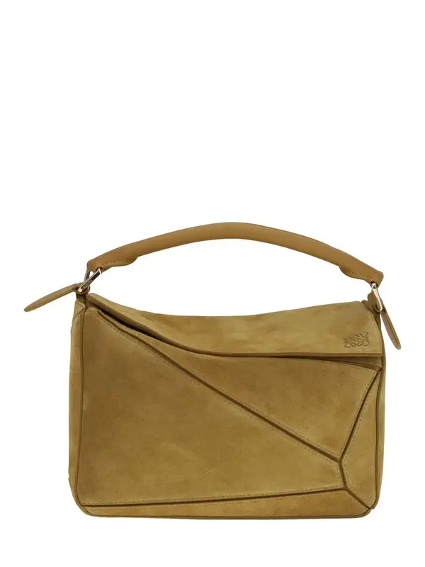 Loewe Small Featherlight Puzzle Suede Handbag - Cream