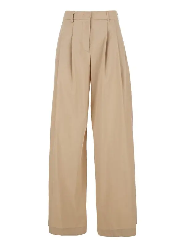 LEPLAIN Beige Trousers With Front Pleats And Wide Leg In Cotton - Cream