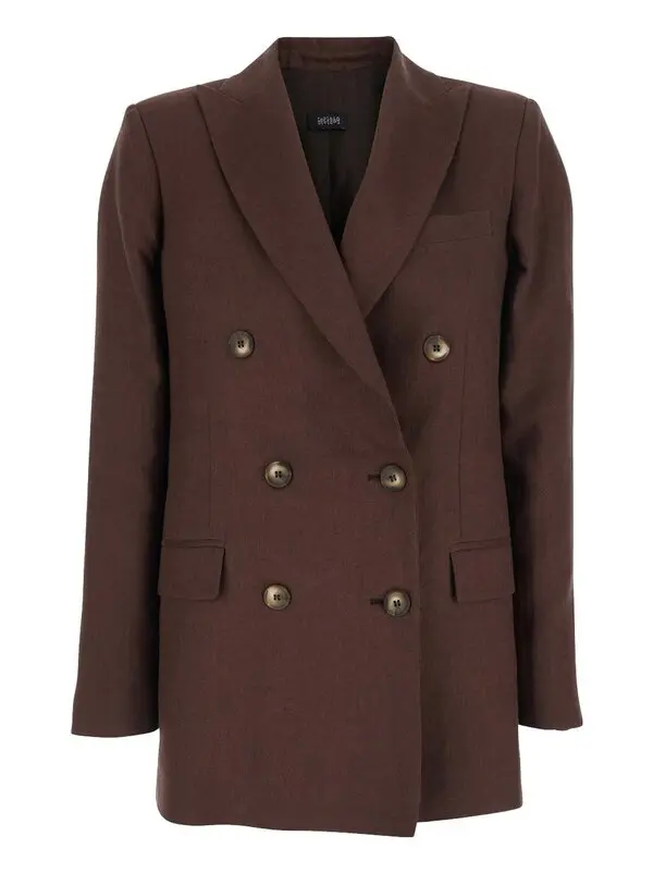 LEPLAIN Double-breasted Jacket With Peak Revers In Linen For - Brown