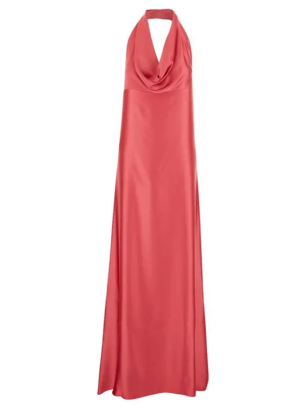 LEPLAIN Long Dress With Halterneck And Open Back In Fabric - Red
