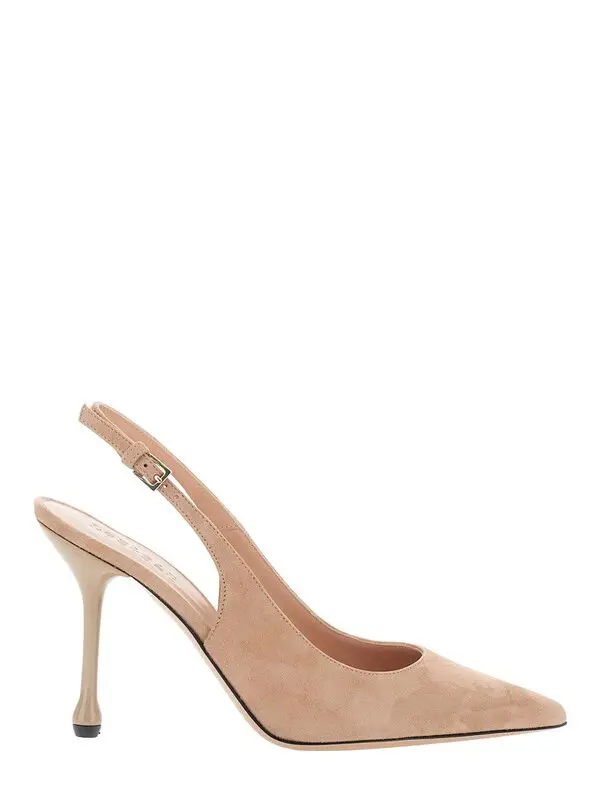 LEPLAIN Pointed Toe Pumps With Adjustable Strap In Pink Suede For - Cream