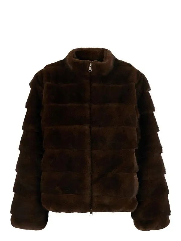 LEPLAIN Shearling With Raised Collar In Eco-fur For - Brown