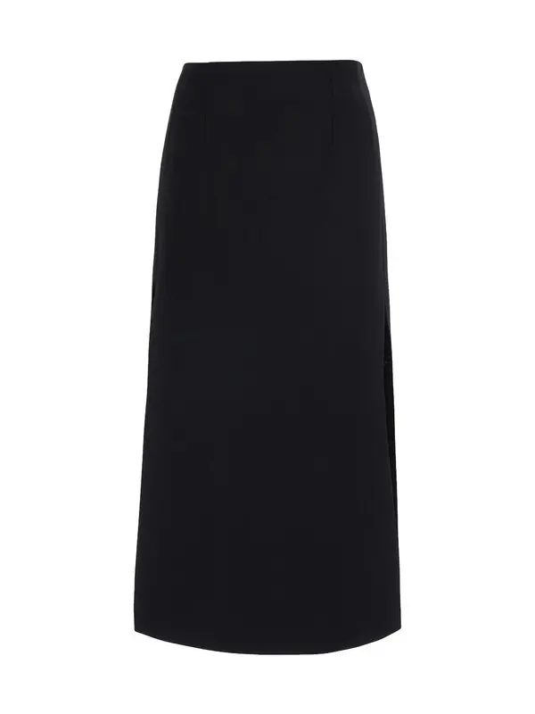 LEPLAIN Black Midi Skirt With Double Slit And Hidden Zip Closure At The Back In Wool Blend For - Multicolor