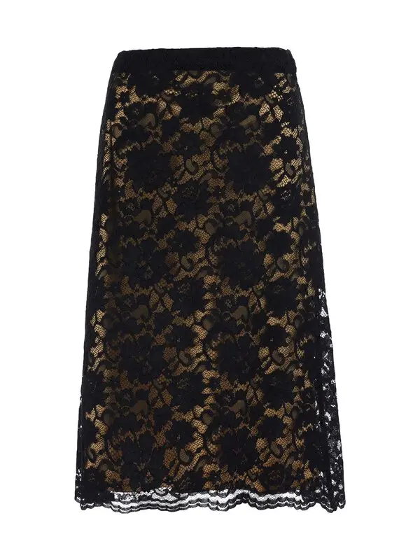 LEPLAIN Black A-line Skirt With Scalloped Hem And All-over Lace Embroidery In Fabric For - Multicolor