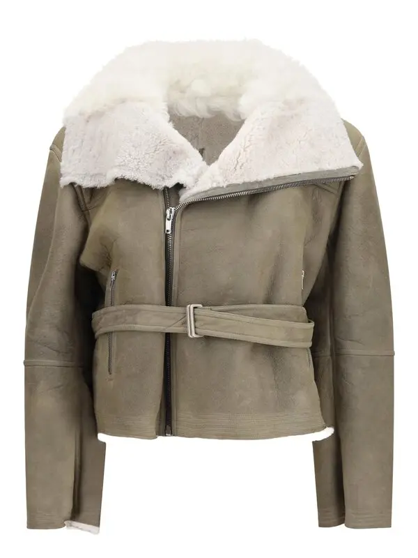 Rick Owens Cropped Suede And Shearling Flight Jacket - Green