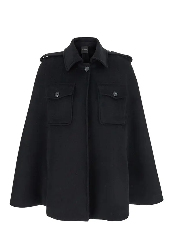LEPLAIN Short Cape With Elegant Details In Tech Fabric - Black