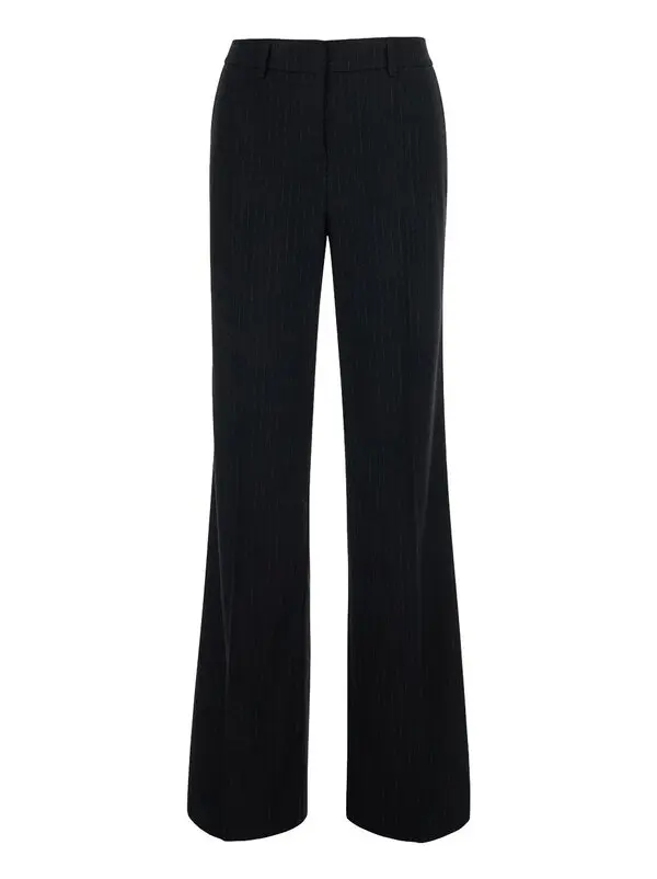 LEPLAIN Flared Pants With All-over Pinstripe Motif In Fabric For - Black