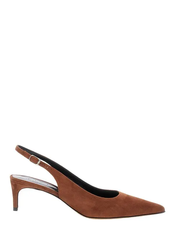 LEPLAIN Luisa' Slingback Pumps With Low Heel In Suede - Brown
