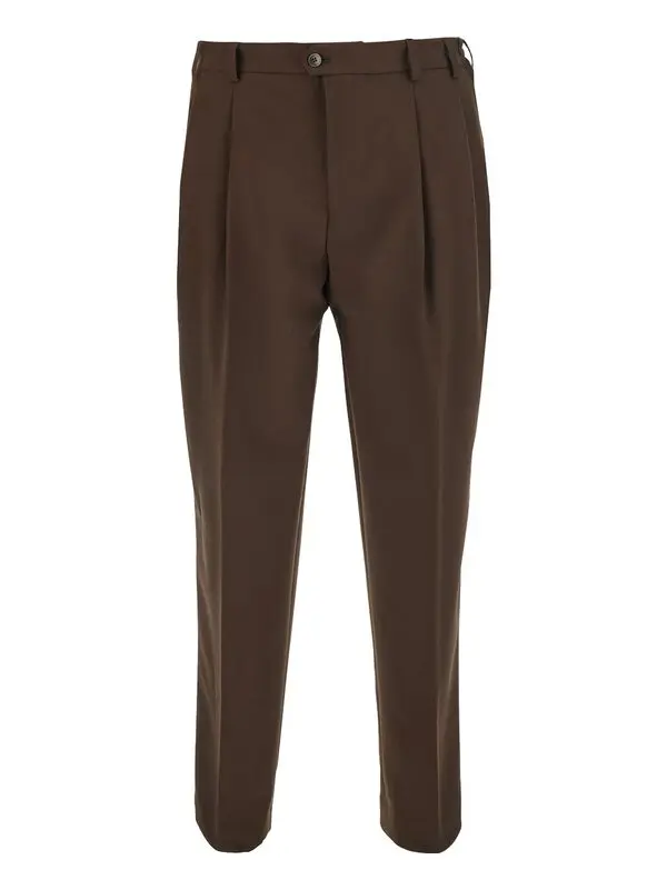 LEPLAIN Pants With Front Pleats And Belt Loops In Fabric For - Brown
