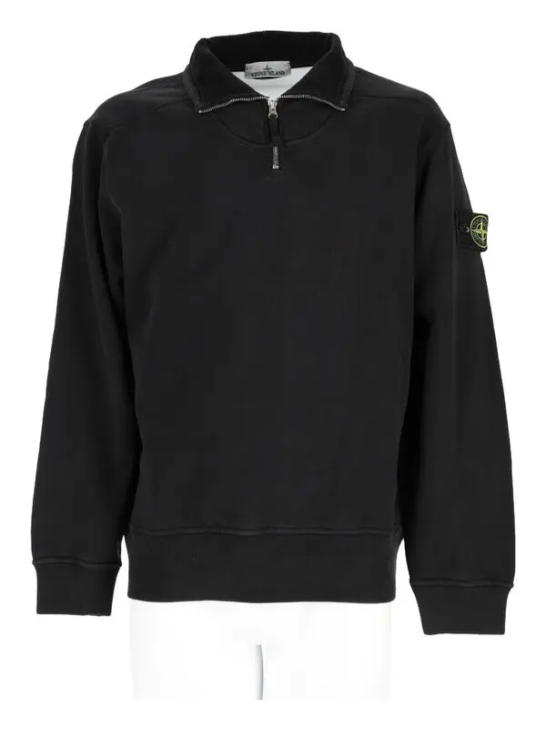 Stone Island Felpa Con Zip Corta E Patch Logo - Black