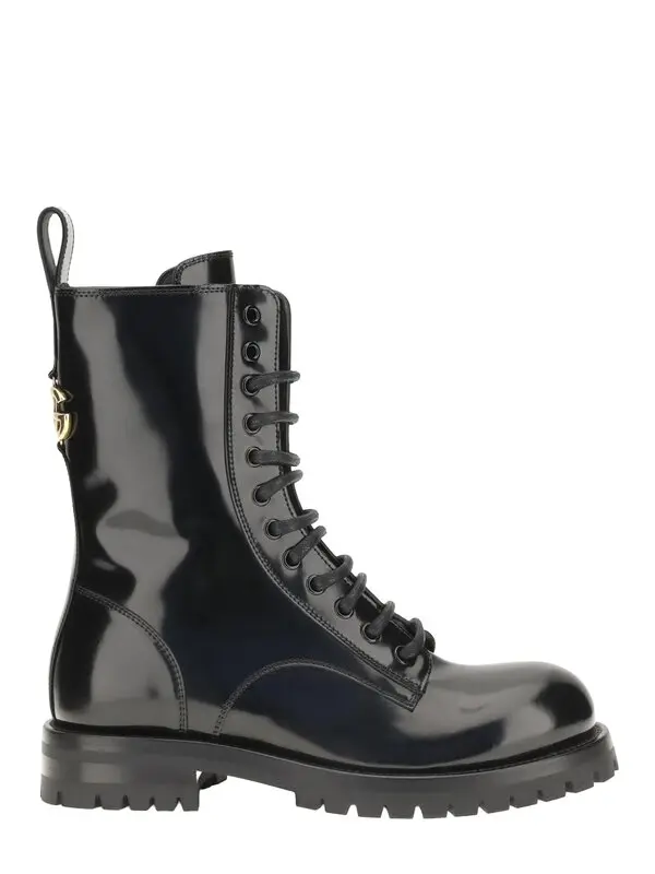Dolce & Gabbana Leather Lace-up Booties - Black