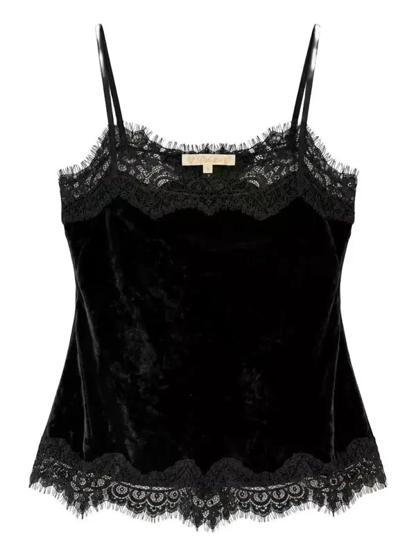 Gold Hawk Lace-trim Velvet Camisole - Black