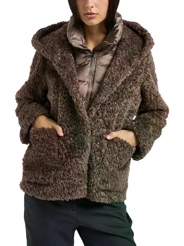 BOMBOOGIE St.moritz Hooded Faux-shearling Coat - Brown