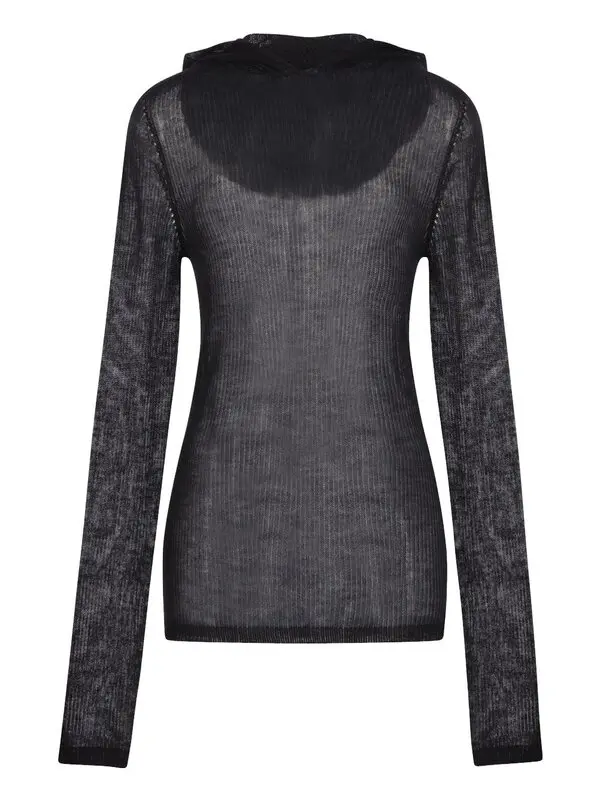 Rick Owens Sheer Hooded Knitted Top - Black