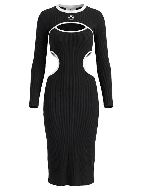 MARINE SERRE Moon Logo Bicolor Ribbed Jersey Cut-out Long Dress - Black