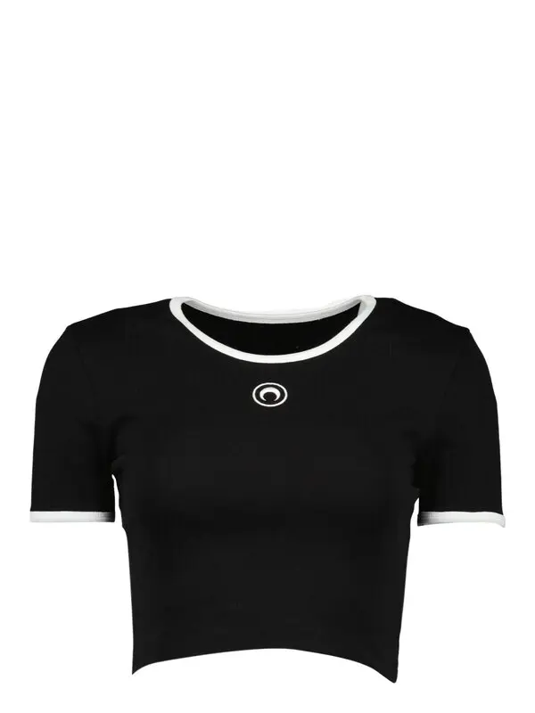 MARINE SERRE Moon Embroidered Crop Top - Black