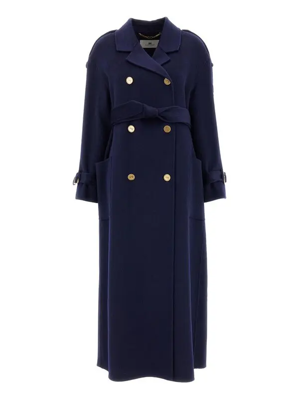 Elisabetta Franchi Cappotto Lungo Doppiopetto Con Cintura - Blu