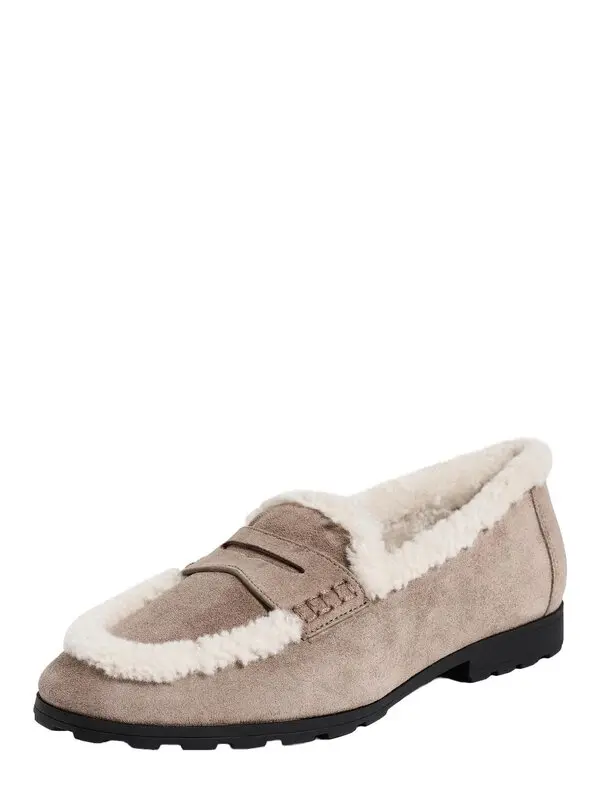 Veronica Beard Penny Lug Shearling Loafers - Bark