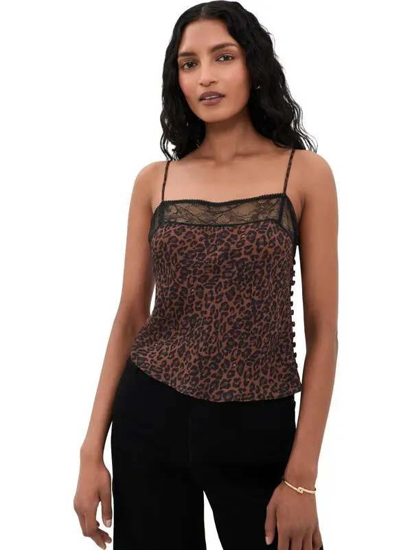FRAME The Lace Delphine Silk Camisole - Dark Leopard Multi