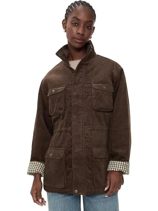 HOUSE OF SUNNY Corduroy Funnel Neck Jacket - Dark