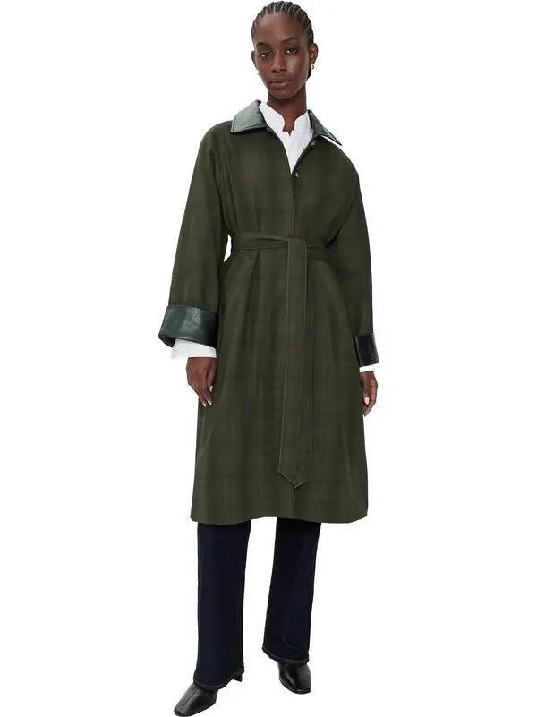 Moon River Contrast Collar Plaid Coat - Brown Multi