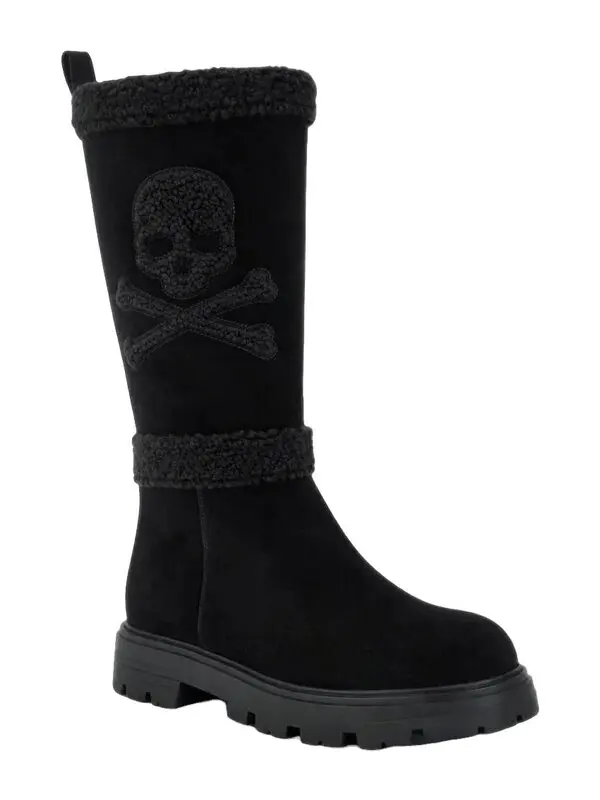 Philipp Plein Skull And Bones Suede Boots - Black