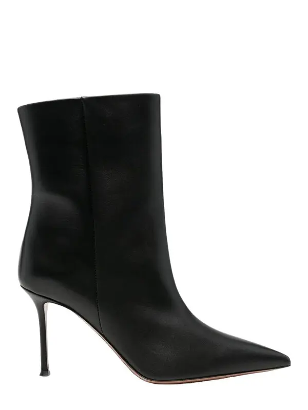 AQUAZZURA Harper 85 Leather Ankle Boots - Black