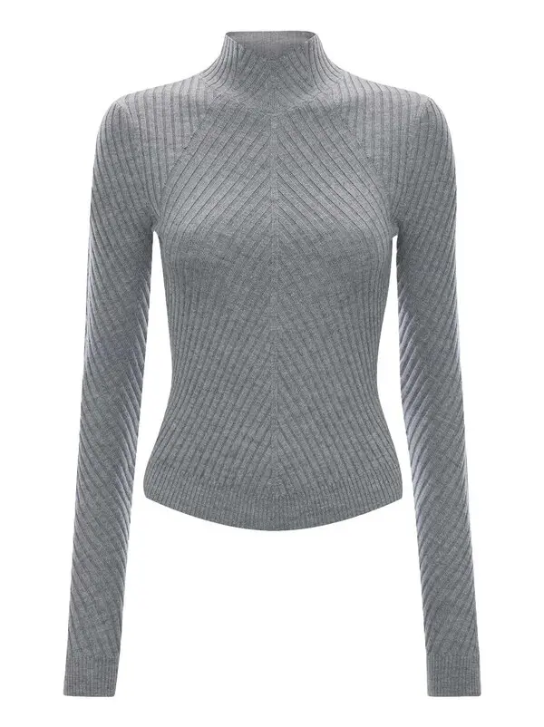 Victoria Beckham Georgia Fine Ribbed Merino Wool Sweater - Grey