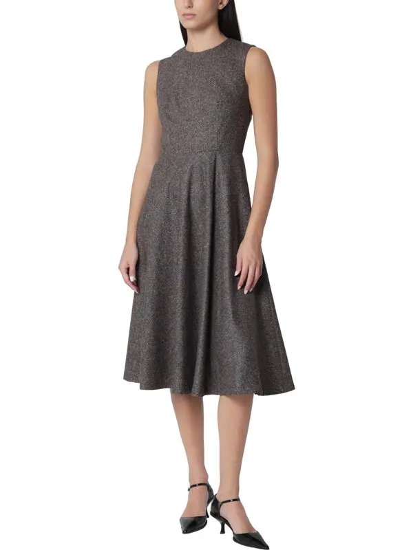 Tagliatore Vichy Midi Dress In Wool And Silk Blend - Brown